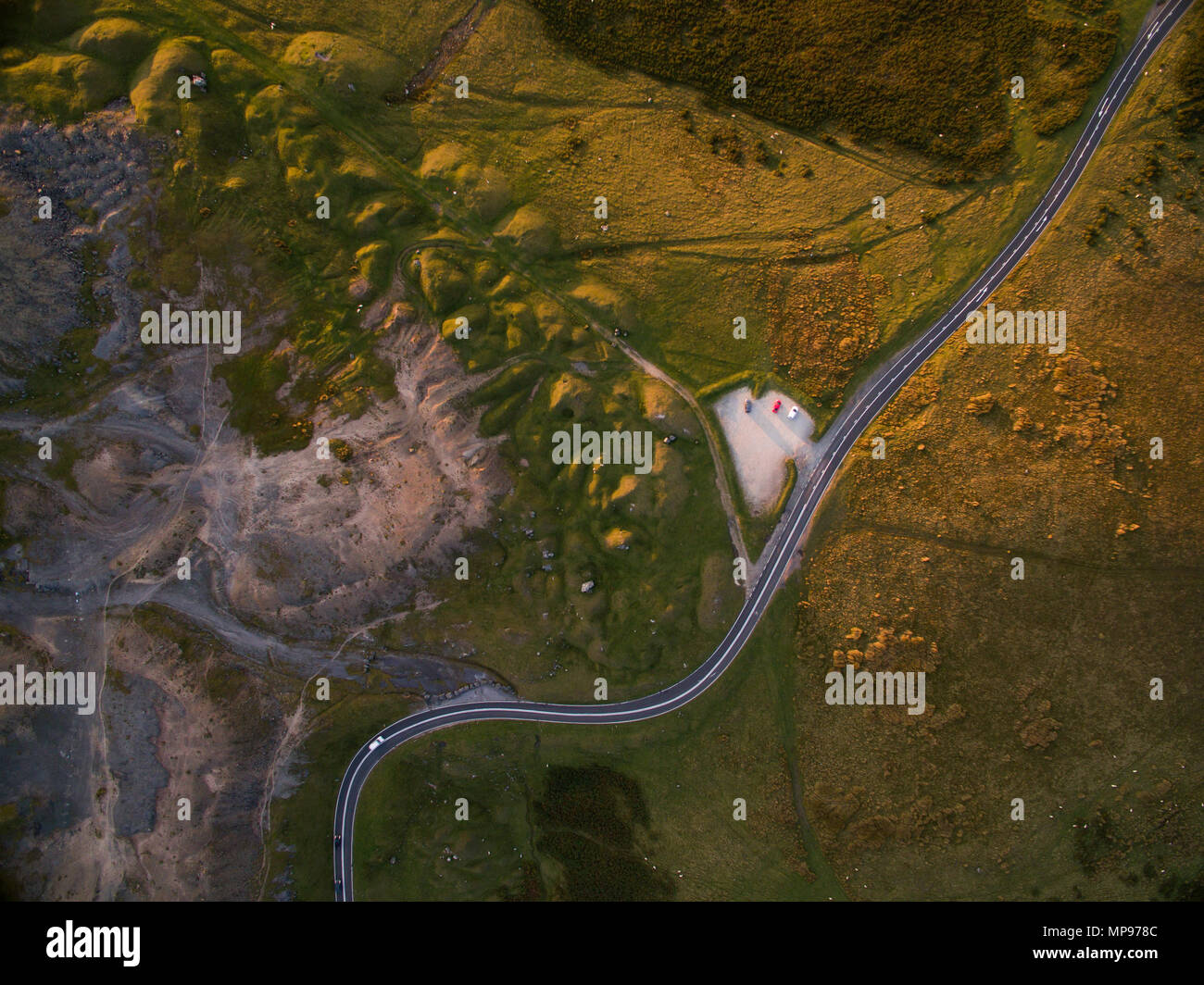 Aerial view of road through rural landscape in South Wales Stock Photo ...