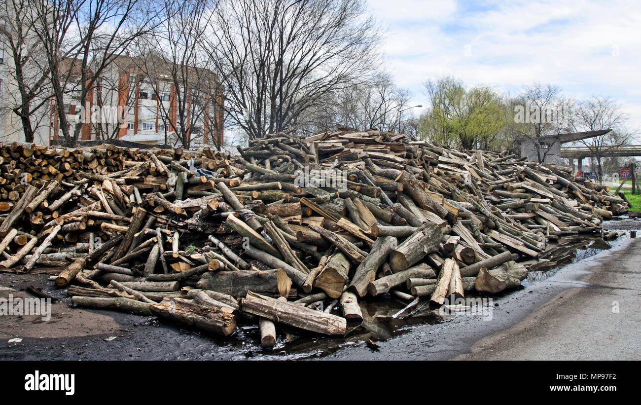 Wood at the depot, cut the log and ready for sale Stock Photo - Alamy