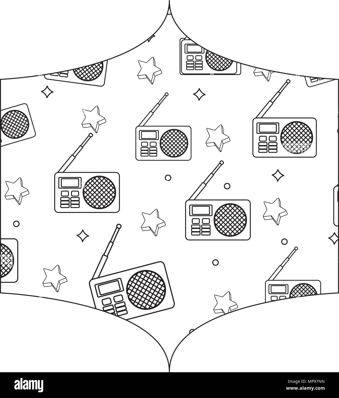 decorative frame with retro radio pattern over white background, vector ...