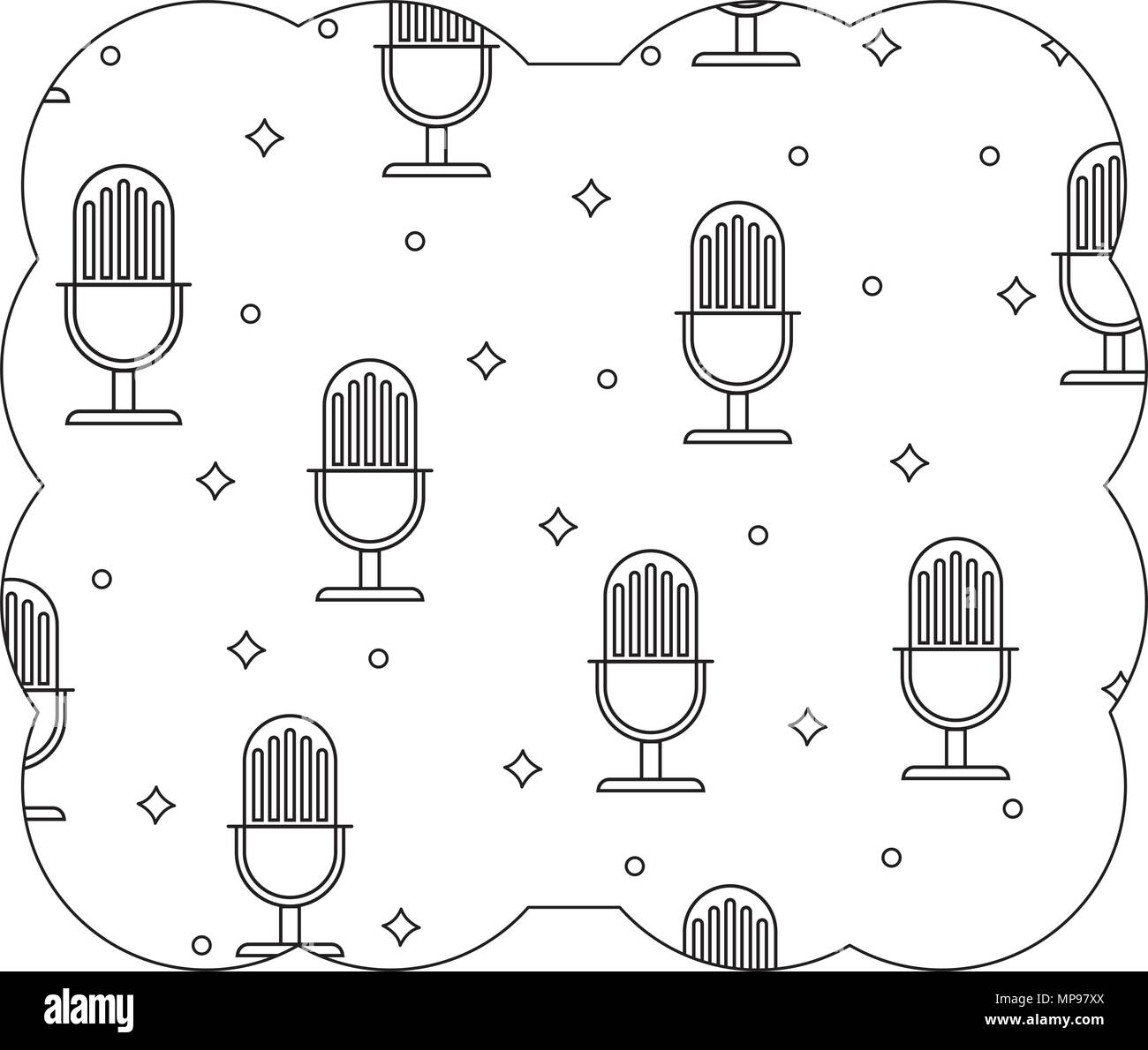 decorative frame with retro microphone pattern, vector illustration ...