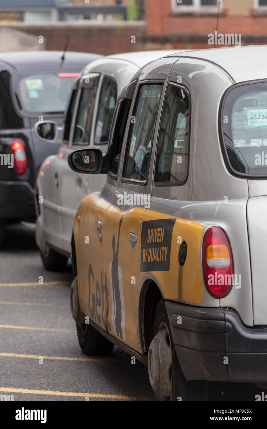 A queue of london black cabins or taxis outside of london waterloo ...
