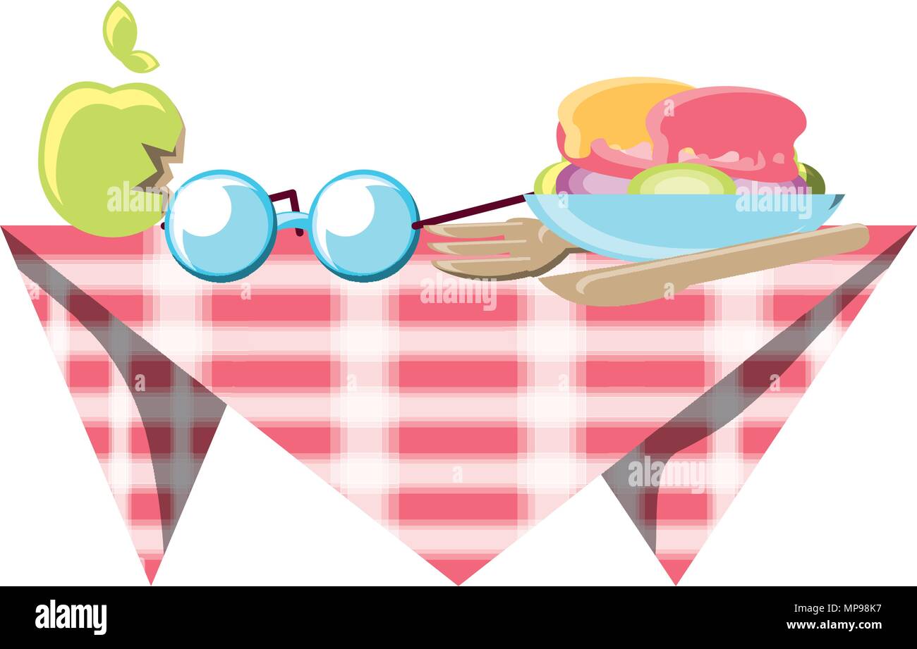 picnic design with tablecloth with food and fruits over white ...