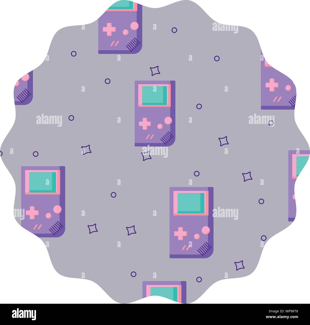 decorative circular frame with portable videogame pattern over white ...