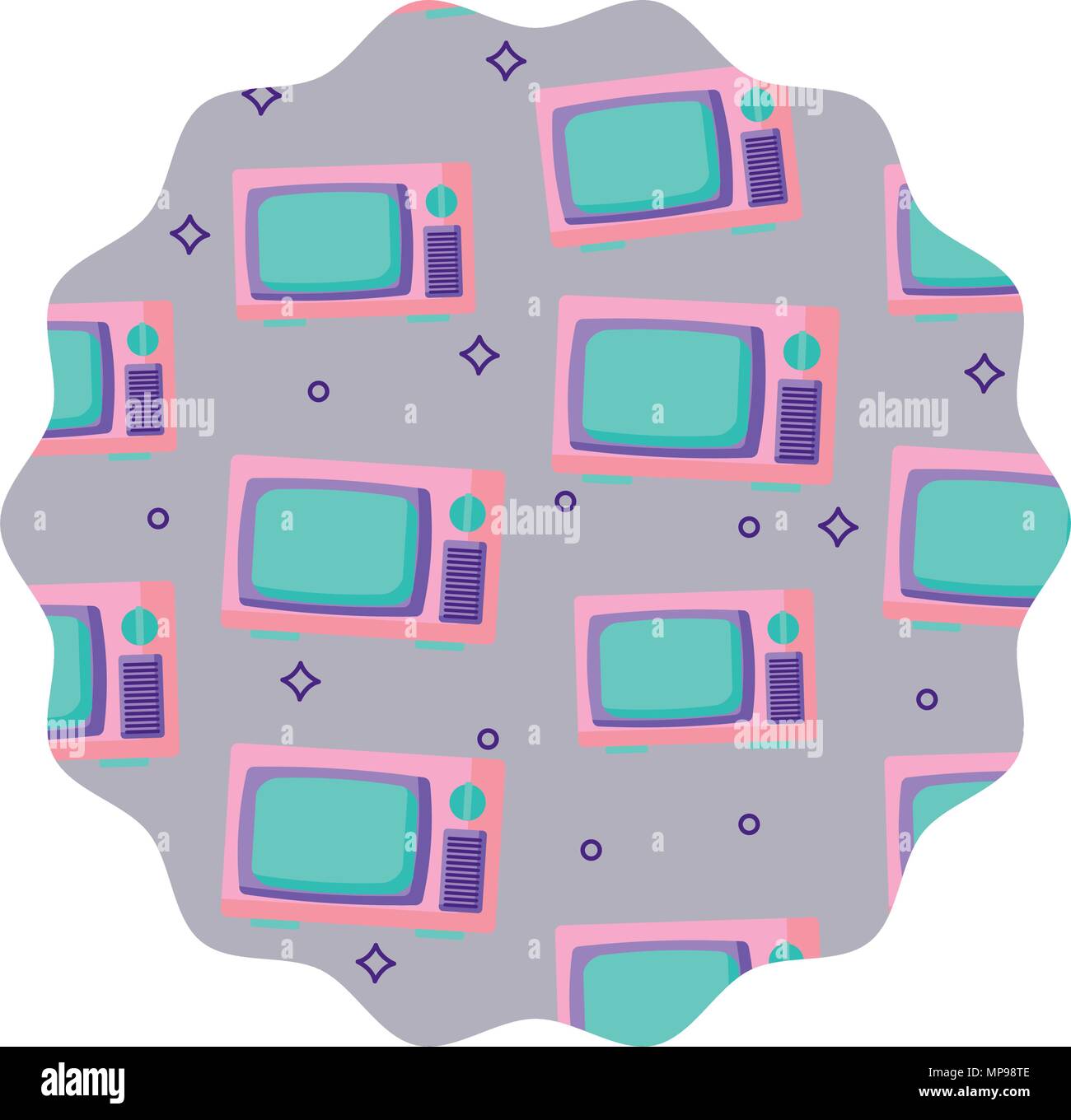 circular frame with retro television pattern over white background ...
