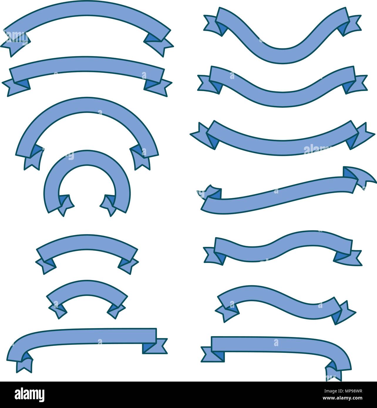 Set of different ribbons, blue tape banner collection, vector ...