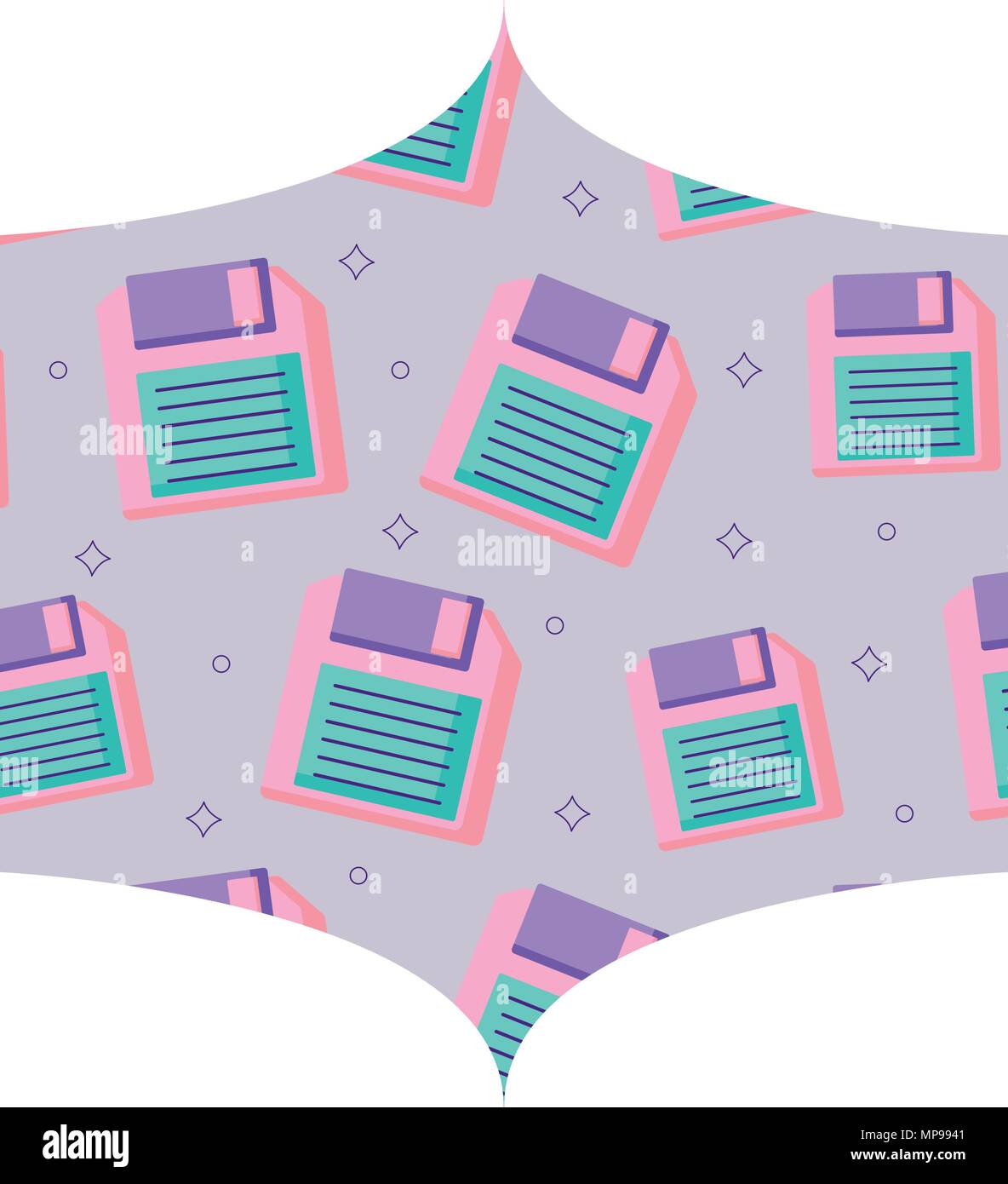 decorative frame with diskette pattern over white background, vector ...