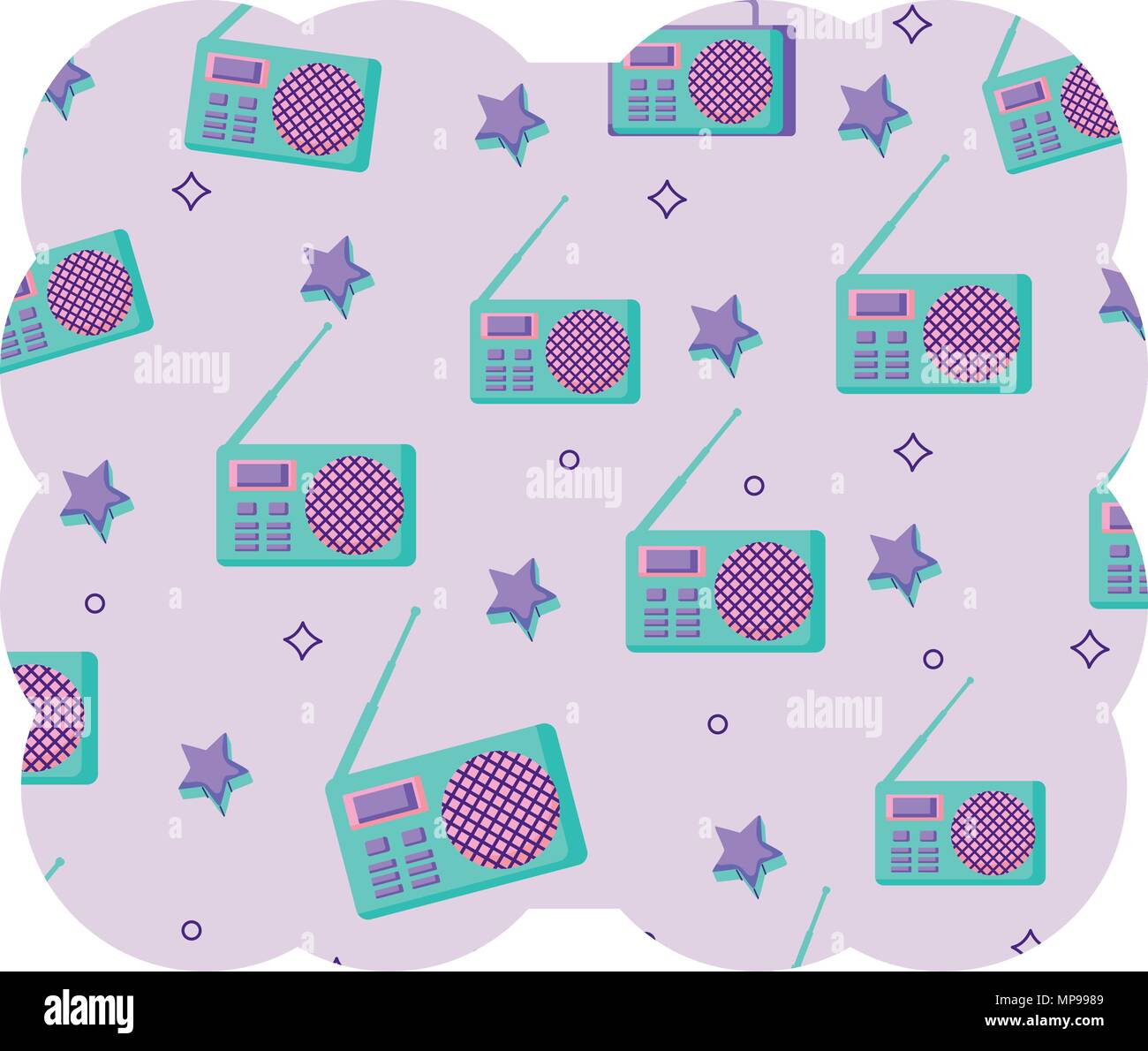 decorative frame with retro radio pattern over white background, vector ...