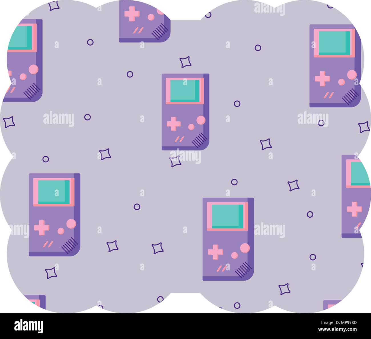decorative frame with portable videogame pattern over white background ...