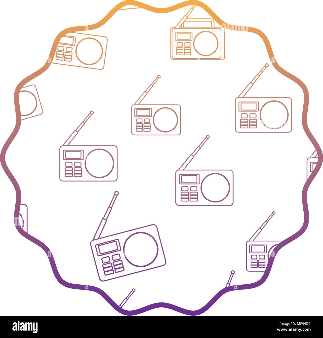 circular frame with retro radio pattern over white background, vector ...