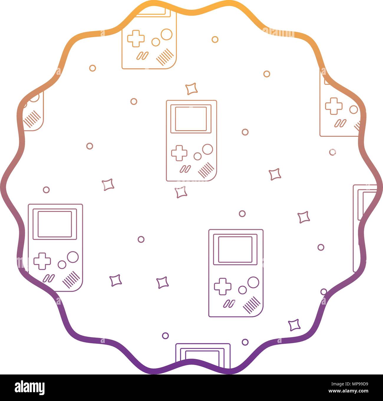 decorative circular frame with portable videogame pattern over white ...