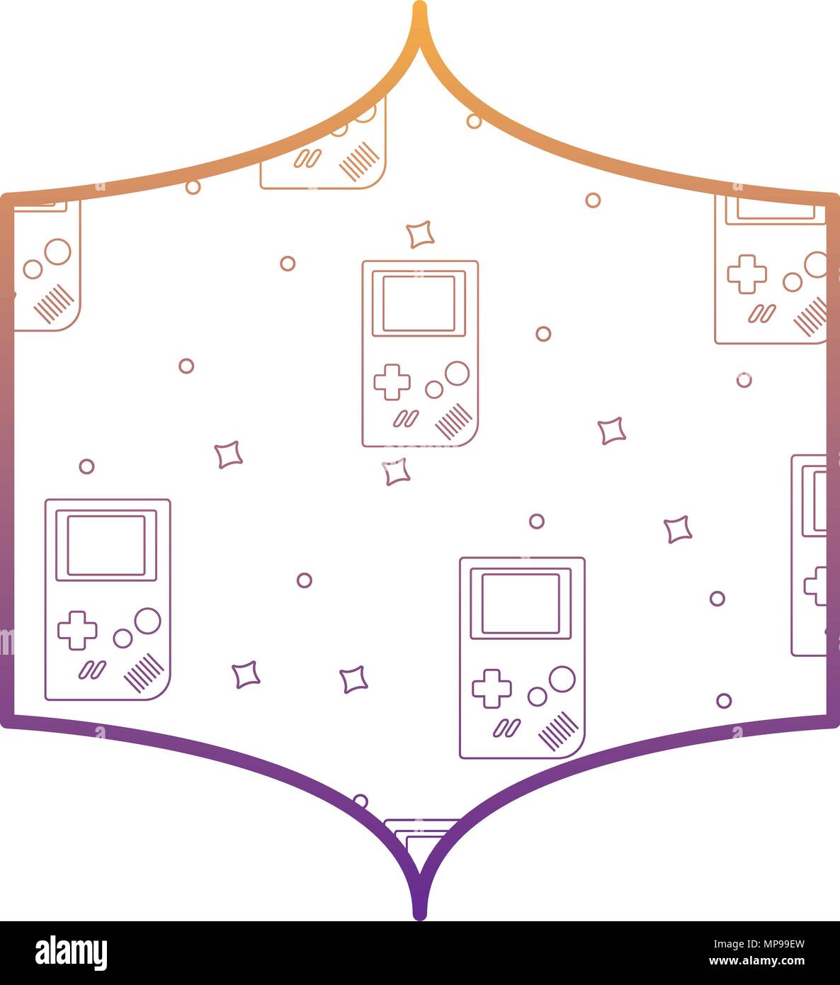 decorative frame with portable videogame pattern over white background ...
