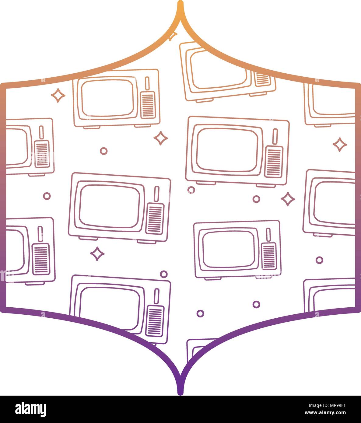 decorative frame with retro television pattern over white background ...