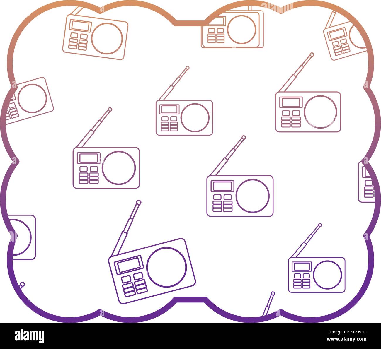 decorative frame with retro radio pattern over white background, vector ...