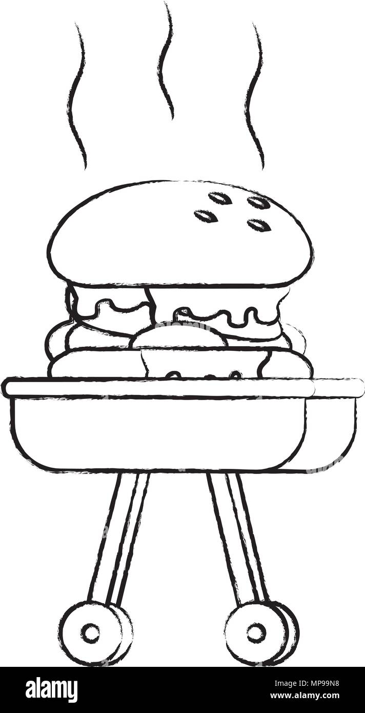 hamburger on bbq grill over white background, vector illustration Stock ...
