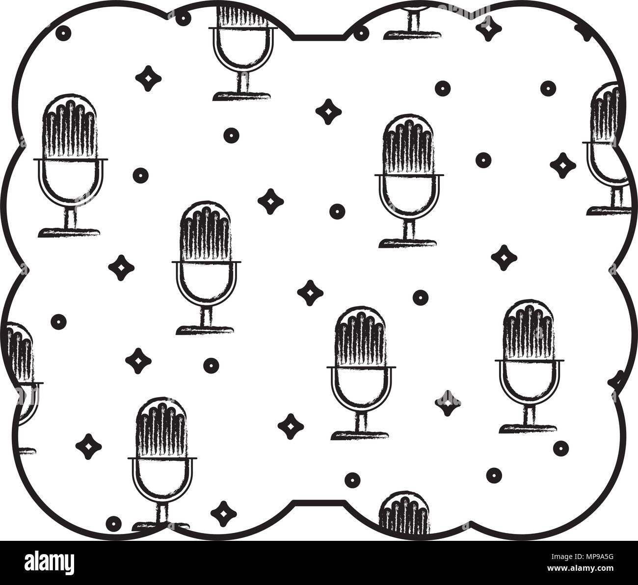 decorative frame with retro microphone pattern, vector illustration ...
