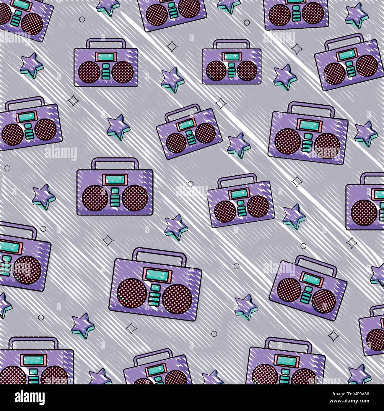 background of Boombox stereo and stars pattern, vector illustration ...