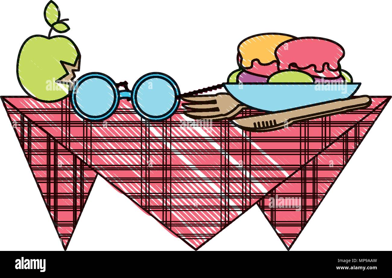 picnic design with tablecloth with food and fruits over white ...