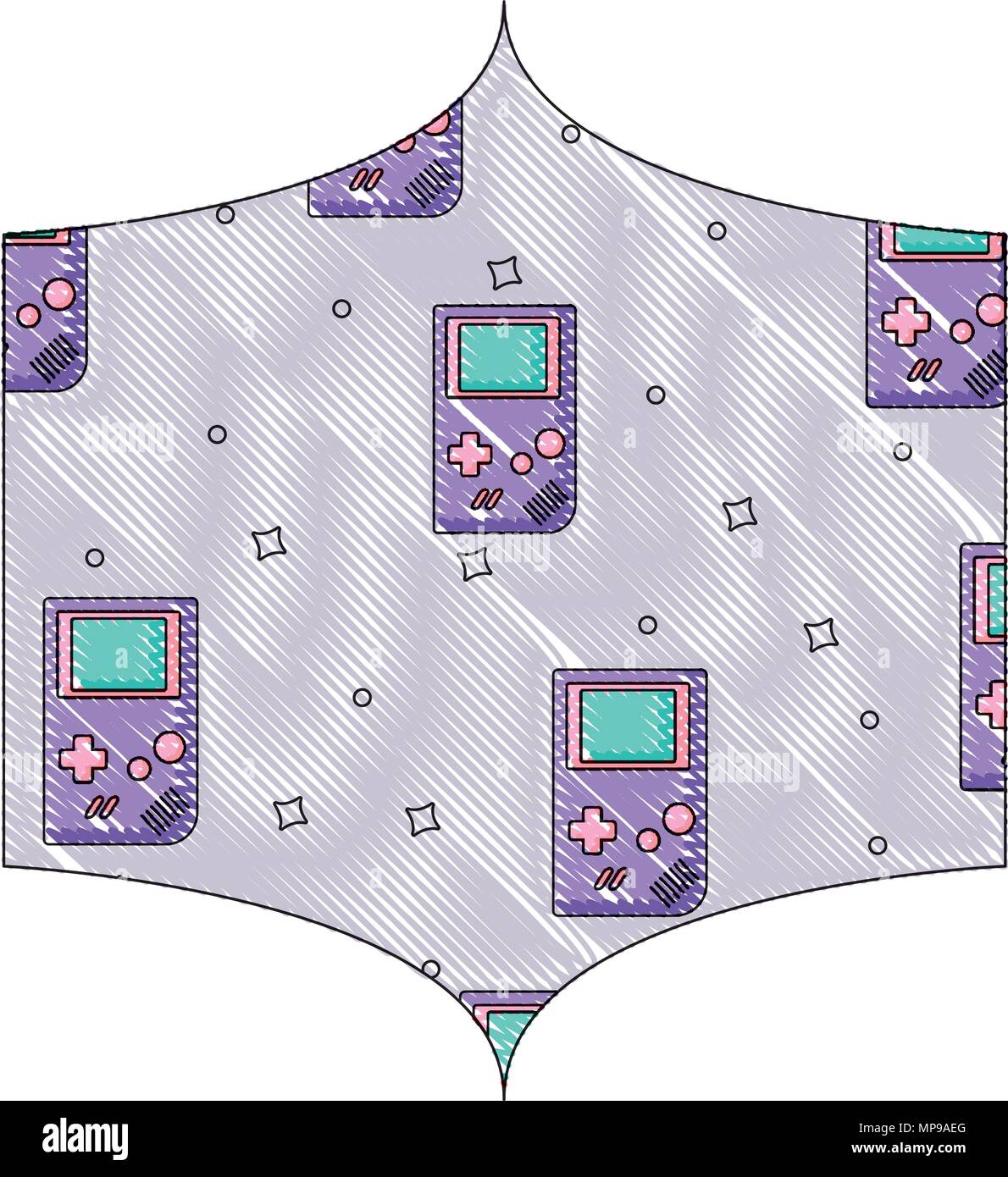 decorative frame with portable videogame pattern over white background ...