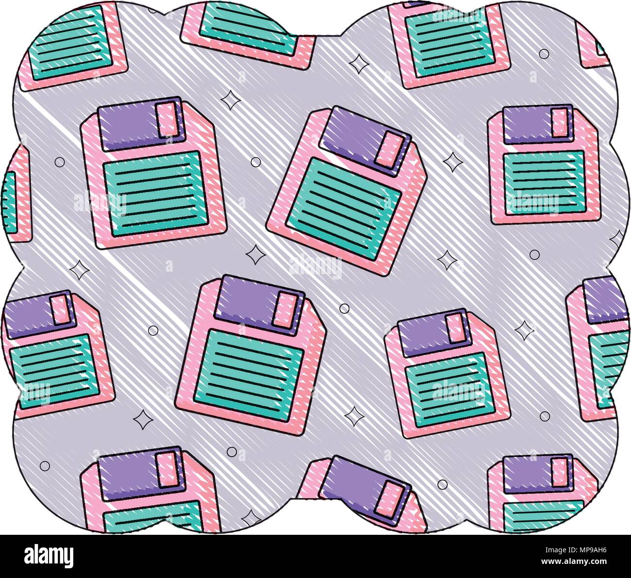 decorative frame with diskette pattern over white background, vector ...