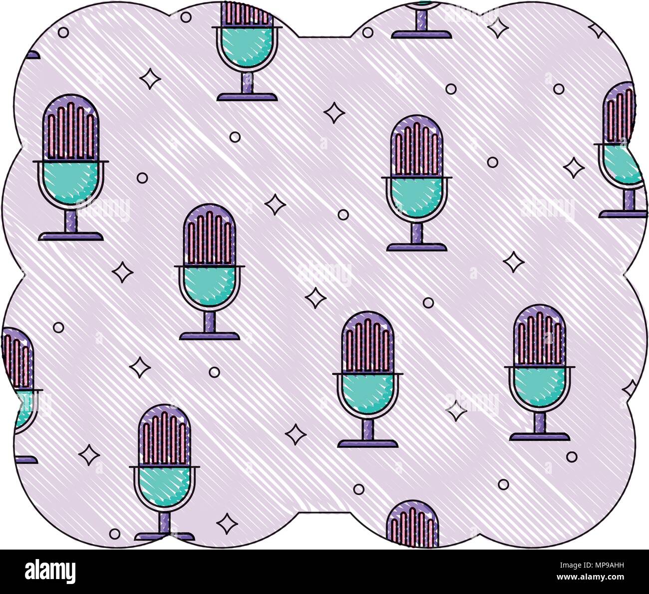 decorative frame with retro microphone pattern, vector illustration ...