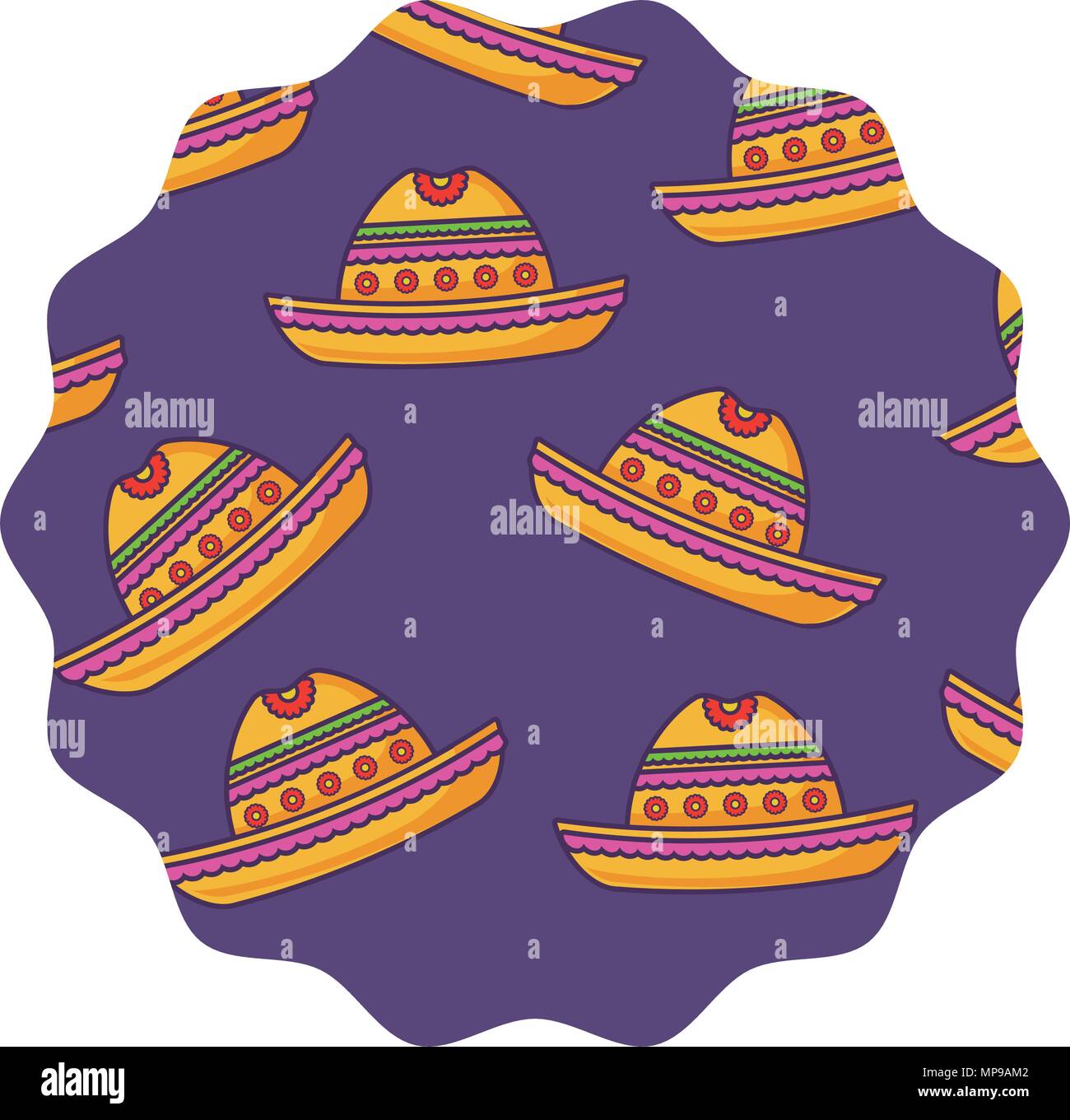 circular frame with Mexican hat pattern over white background, vector ...