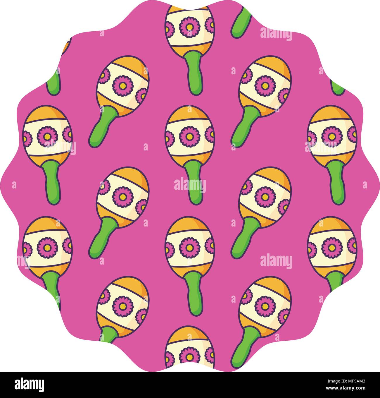 circular frame with Mexican maracas pattern over white background ...
