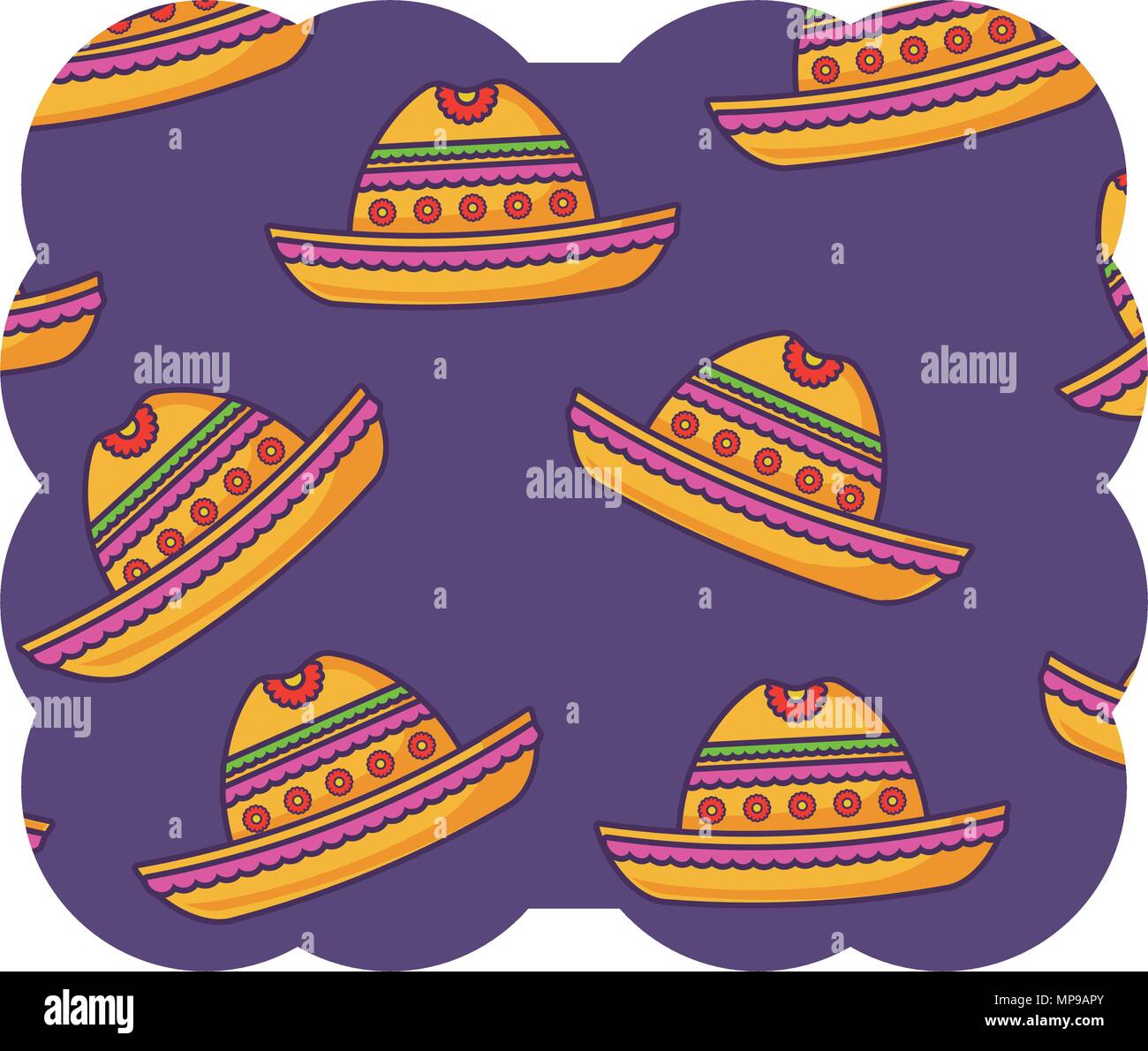 decorative frame with Mexican hat pattern over white background, vector ...