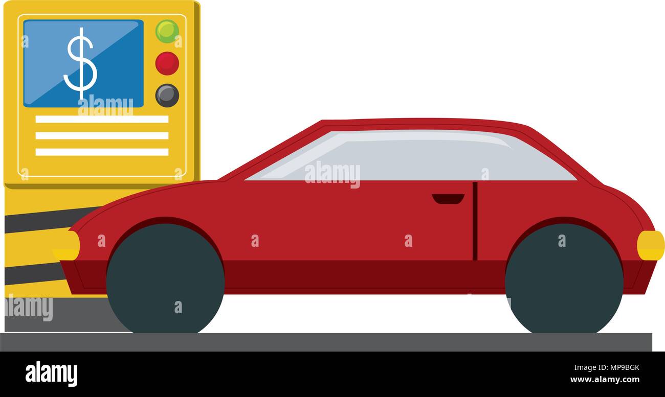 parking machine and car over white background, vector illustration ...