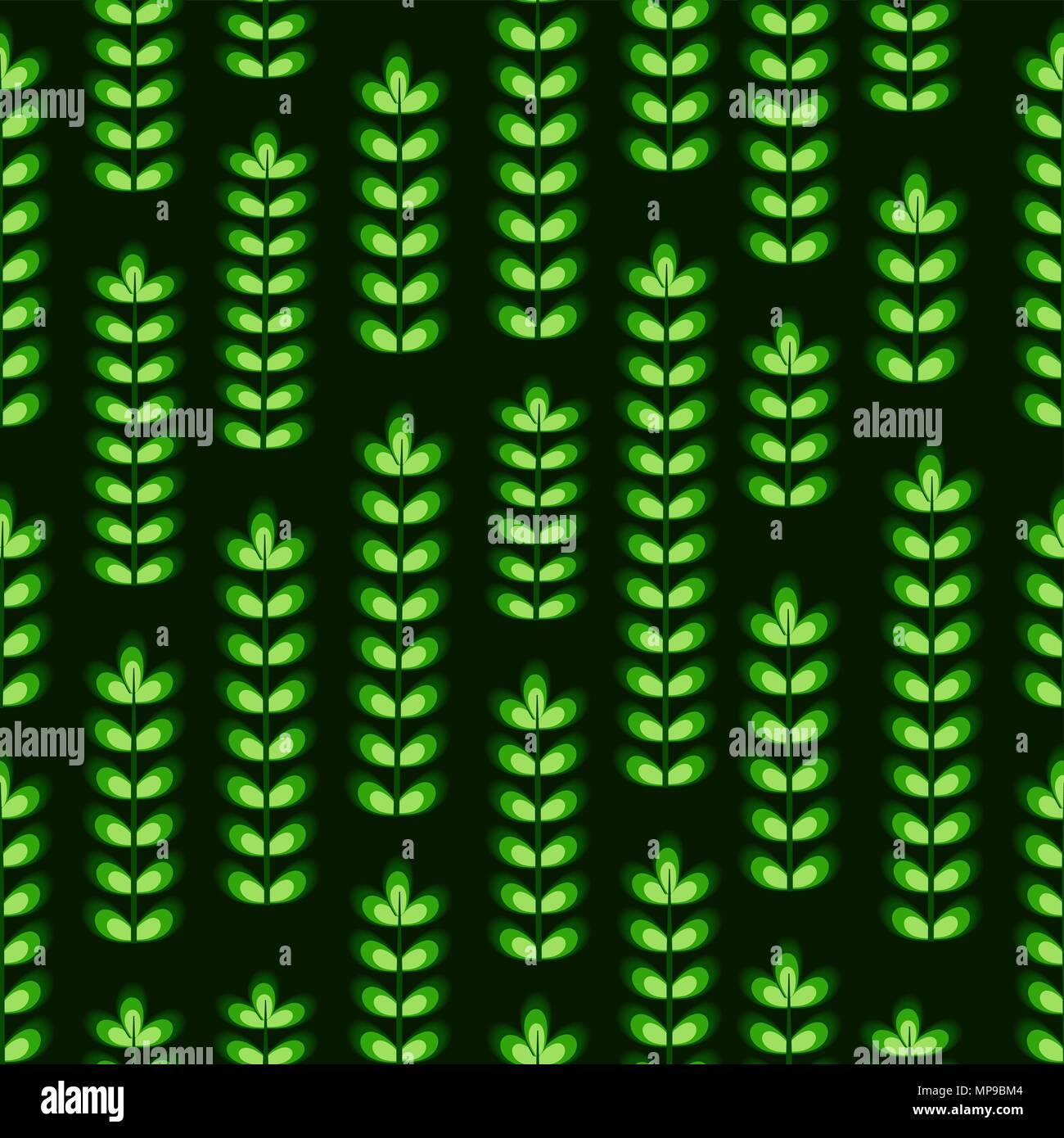 Vector pattern of green leaves on a dark background. Dark Green leaves ...