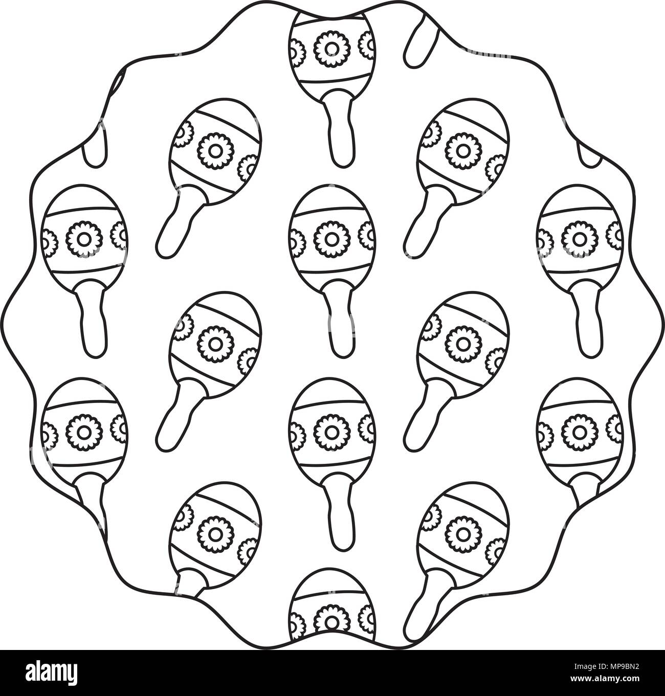 circular frame with Mexican maracas pattern over white background ...