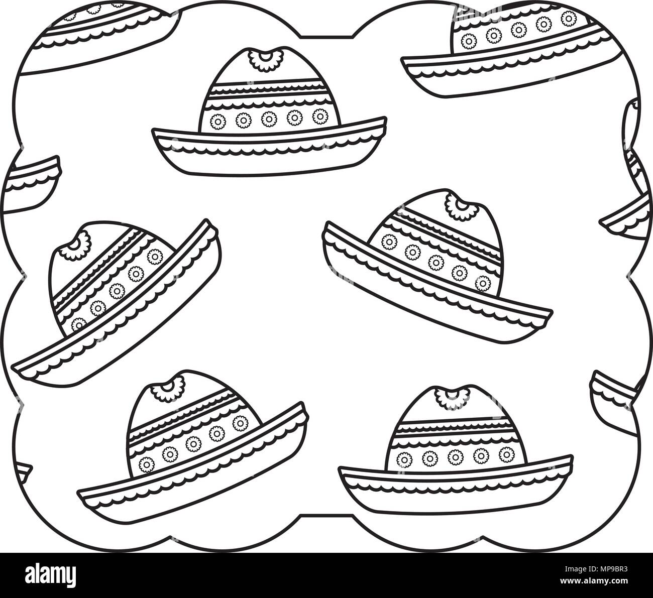 decorative frame with Mexican hat pattern over white background, vector ...