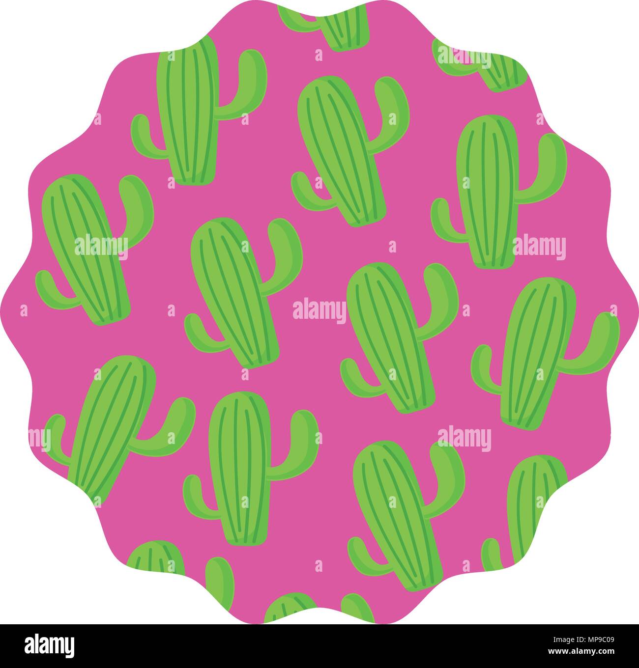 circular frame with cactus plant pattern over white background, vector ...