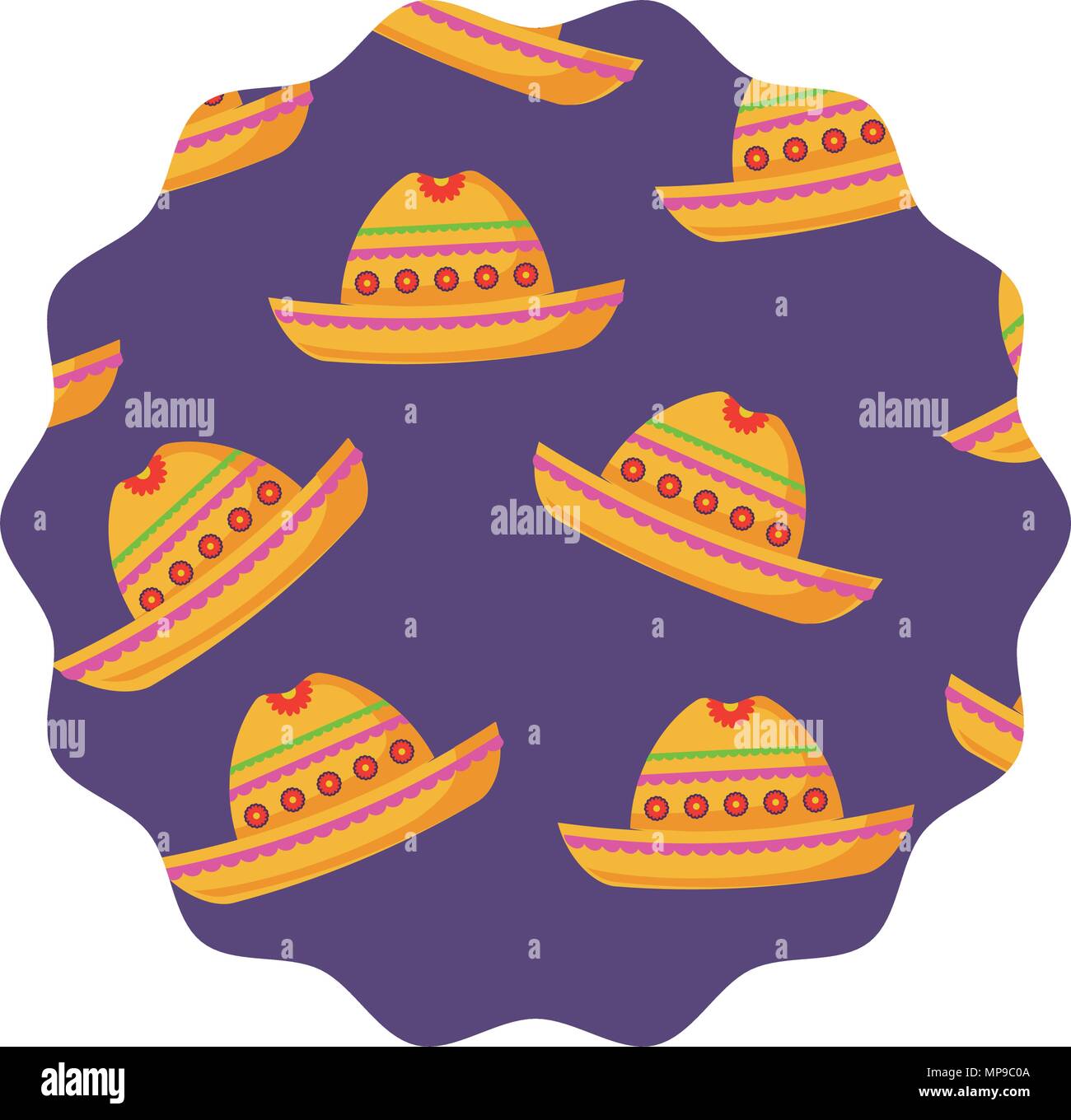 circular frame with Mexican hat pattern over white background, vector ...