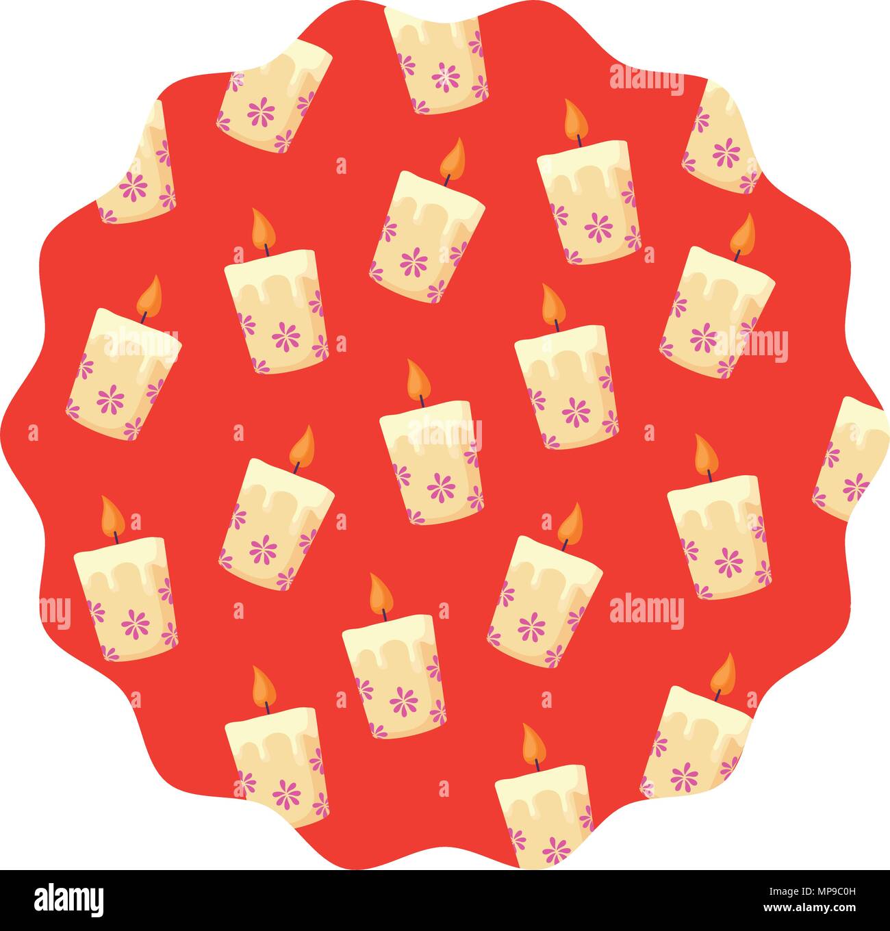 circular frame with candles pattern over white background, vector ...