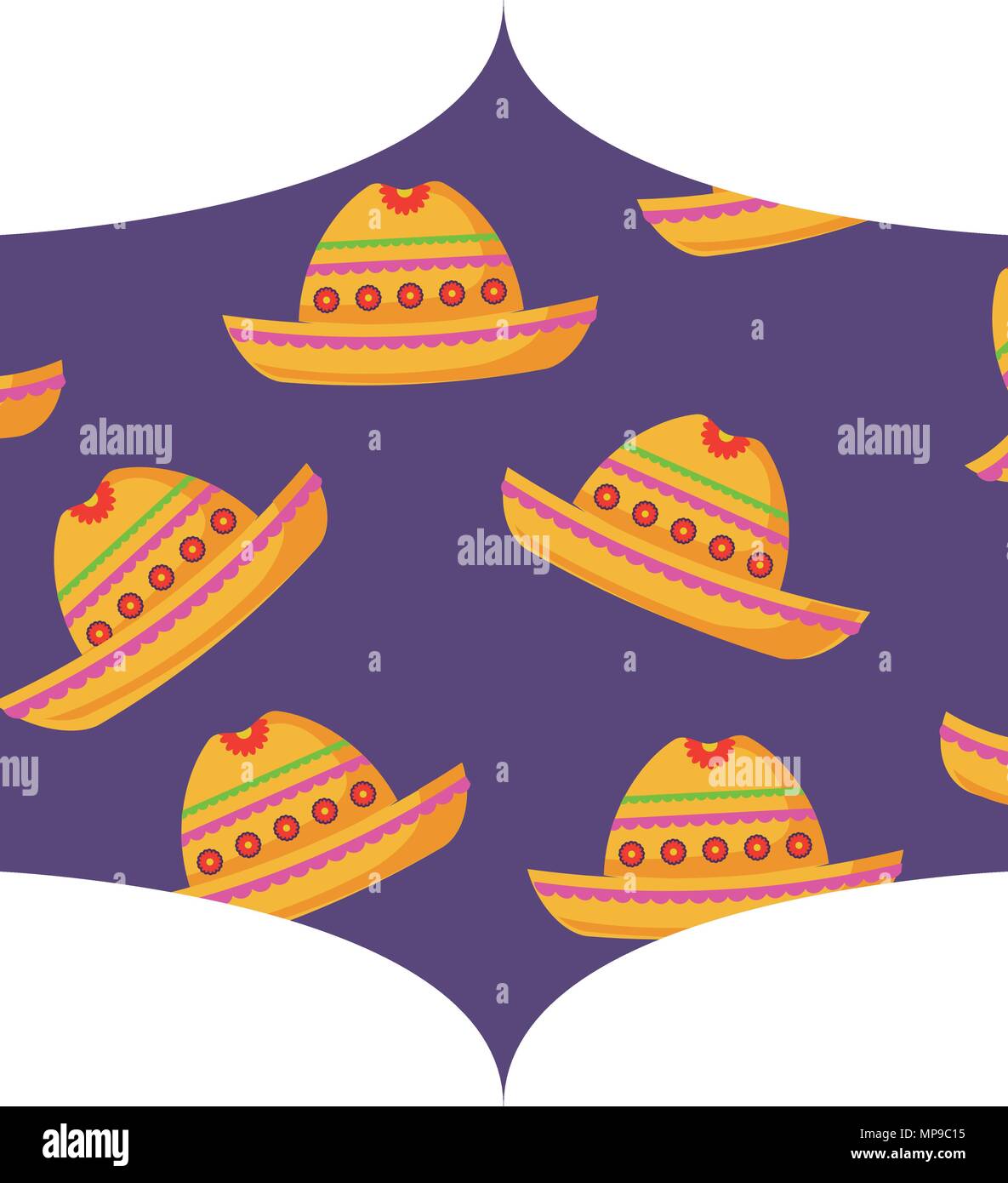 decorative frame with Mexican hat pattern over white background, vector ...