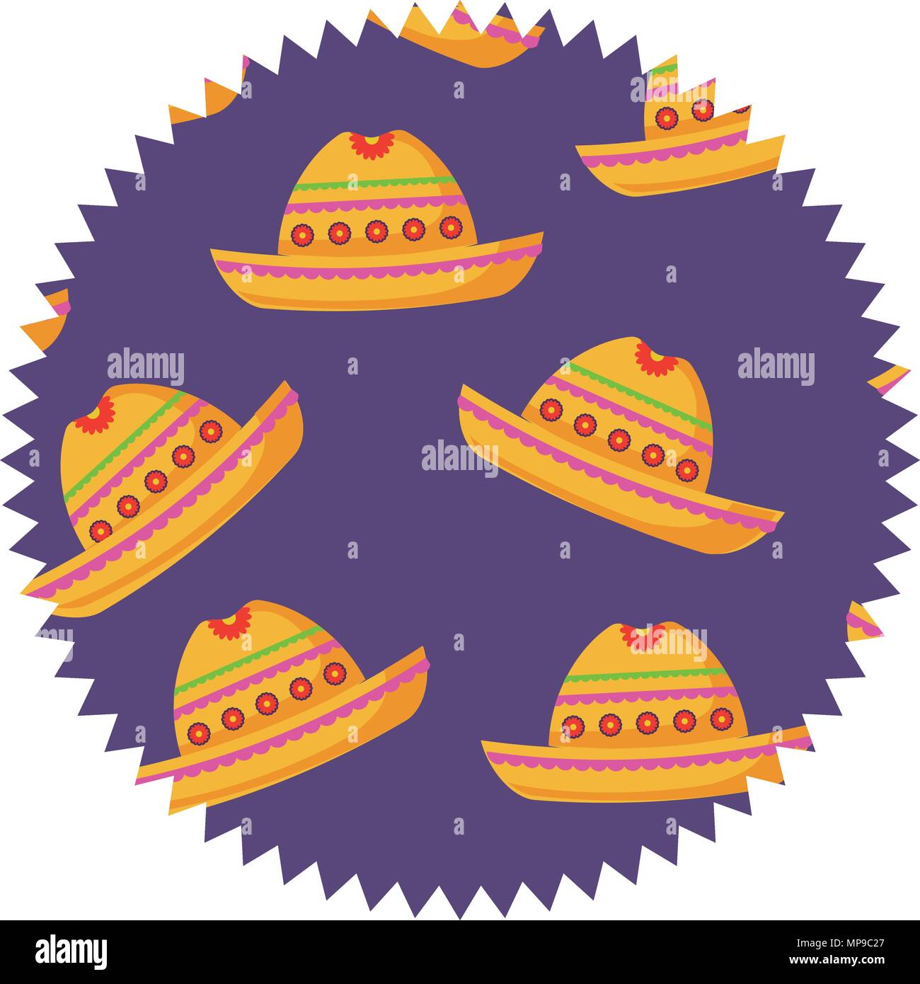 seal stamp with Mexican hat pattern over white background, vector ...