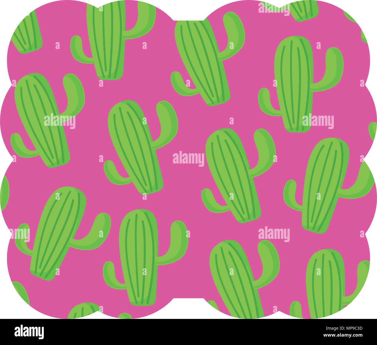decorative frame with cactus plant pattern over white background ...