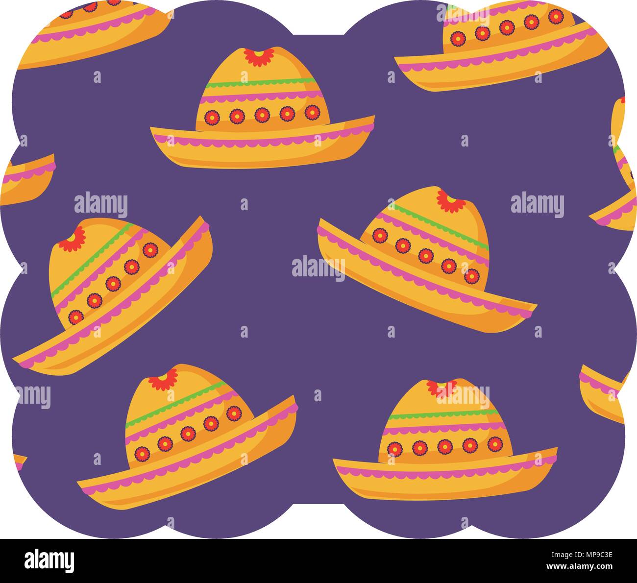 decorative frame with Mexican hat pattern over white background, vector ...