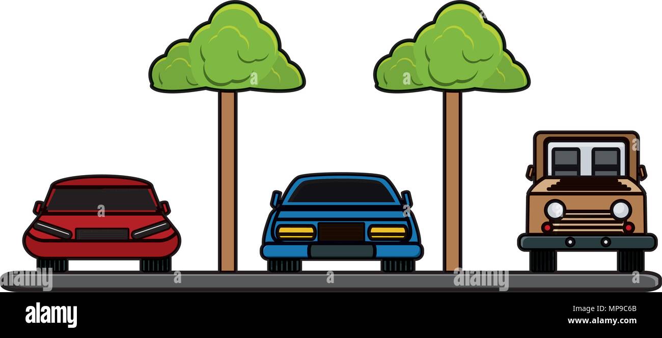 Parking zone with cars over white background, vector illustration Stock ...