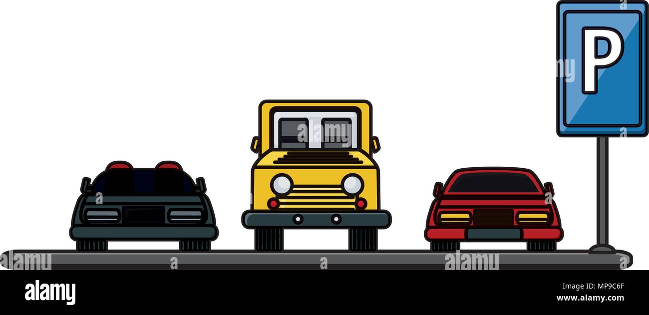 Parking zone with cars over white background, vector illustration Stock ...