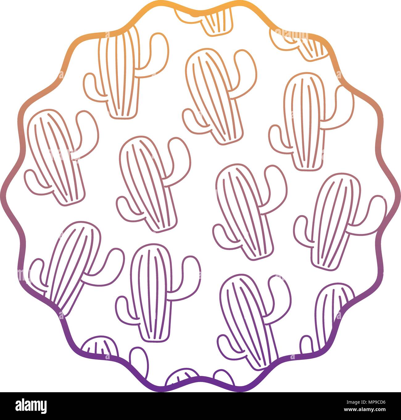 circular frame with cactus plant pattern over white background, vector ...