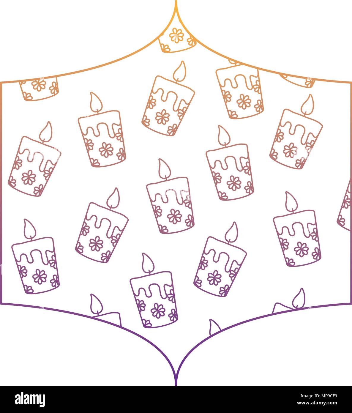 decorative frame with candles pattern over white background, vector ...