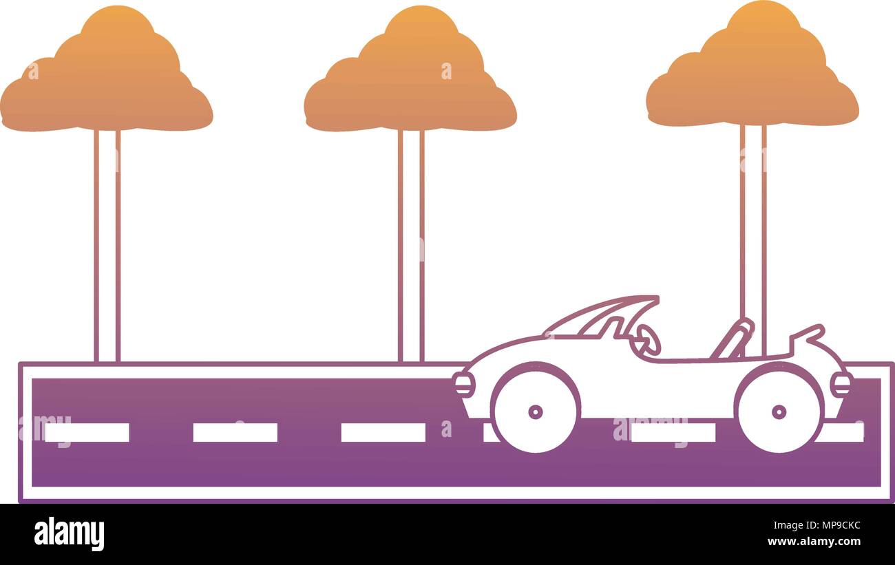 car on the road with trees over white background, vector illustration ...