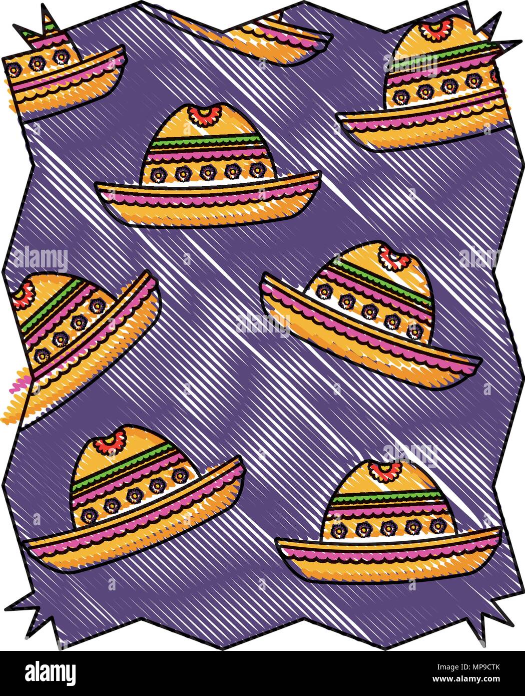 abstract frame with Mexican hat pattern over white background, vector ...