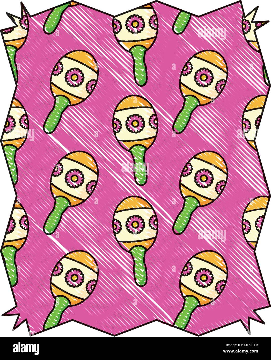 abstract frame with Mexican maracas pattern over white background ...