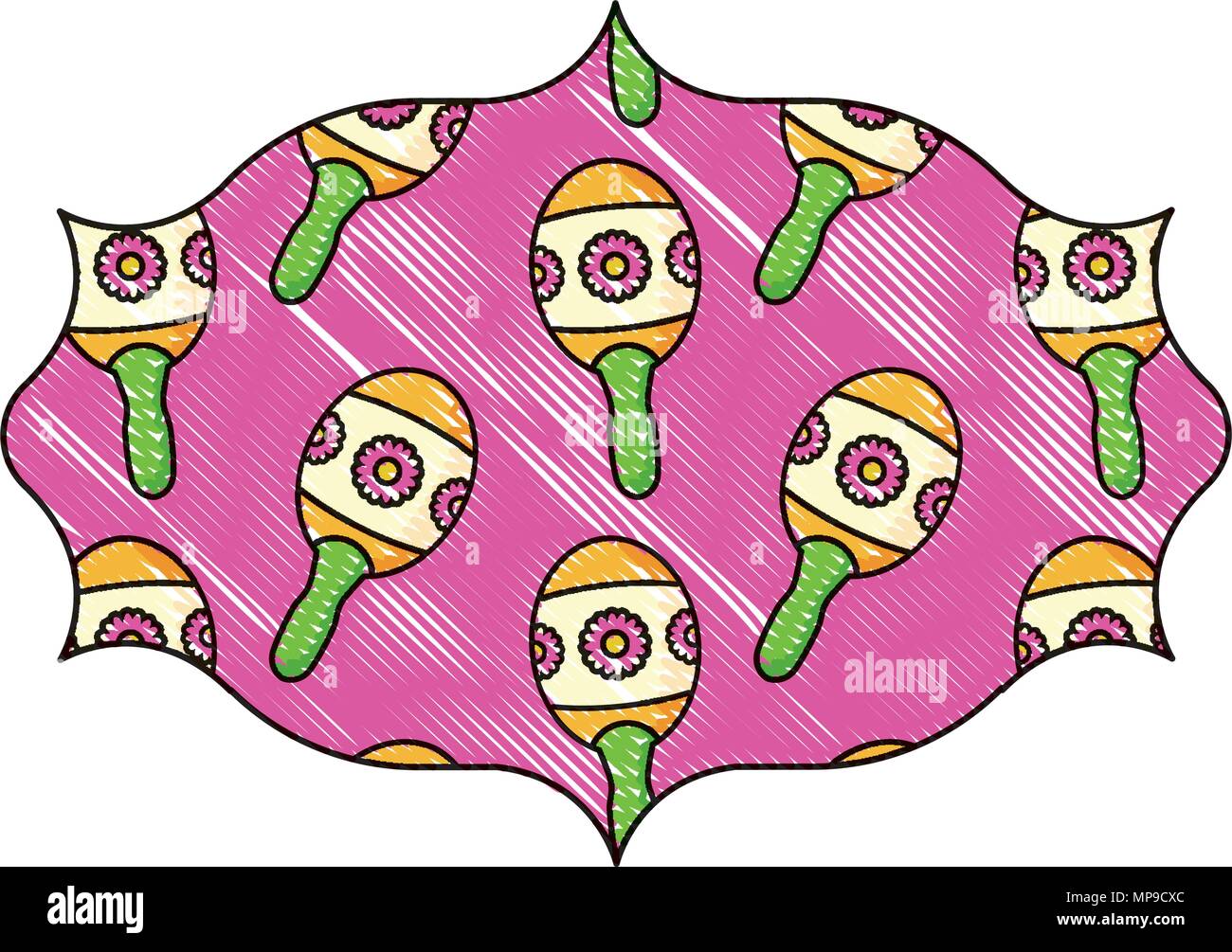 arabic frame with Mexican maracas pattern over white background, vector ...