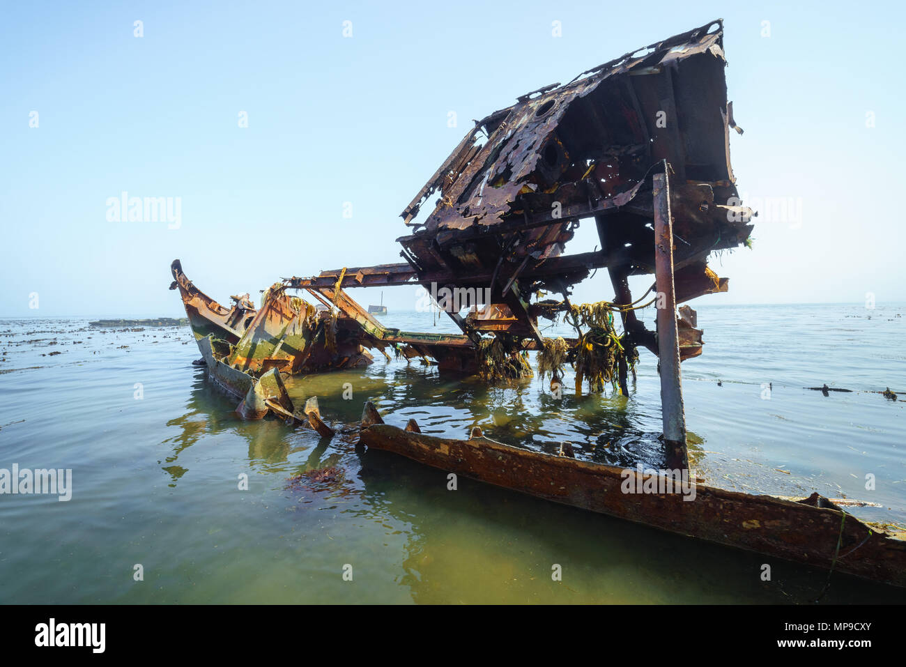 The ship's skeleton at low tide, photographed on a long exposure ...