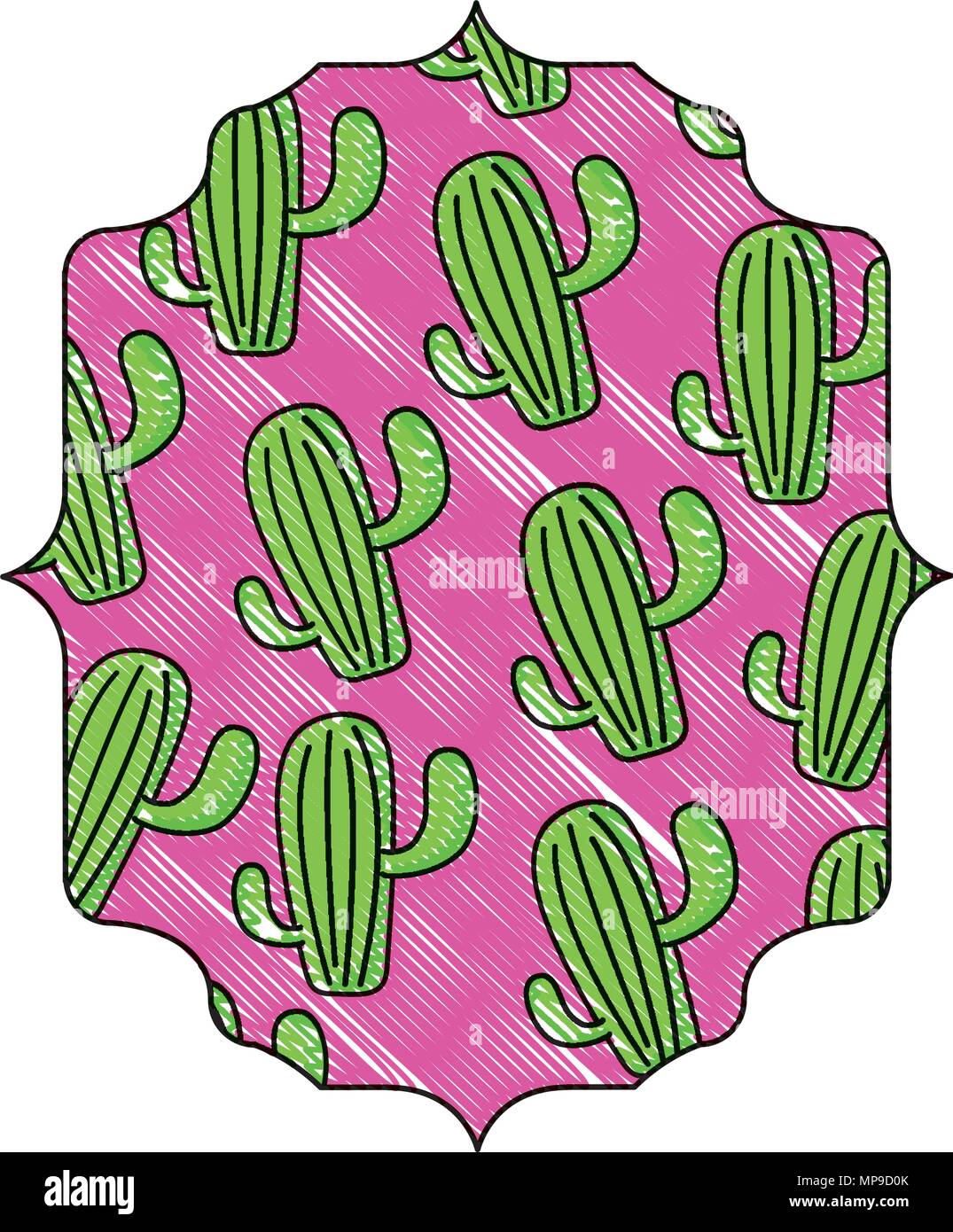 arabic frame with cactus plant pattern over white background, vector ...