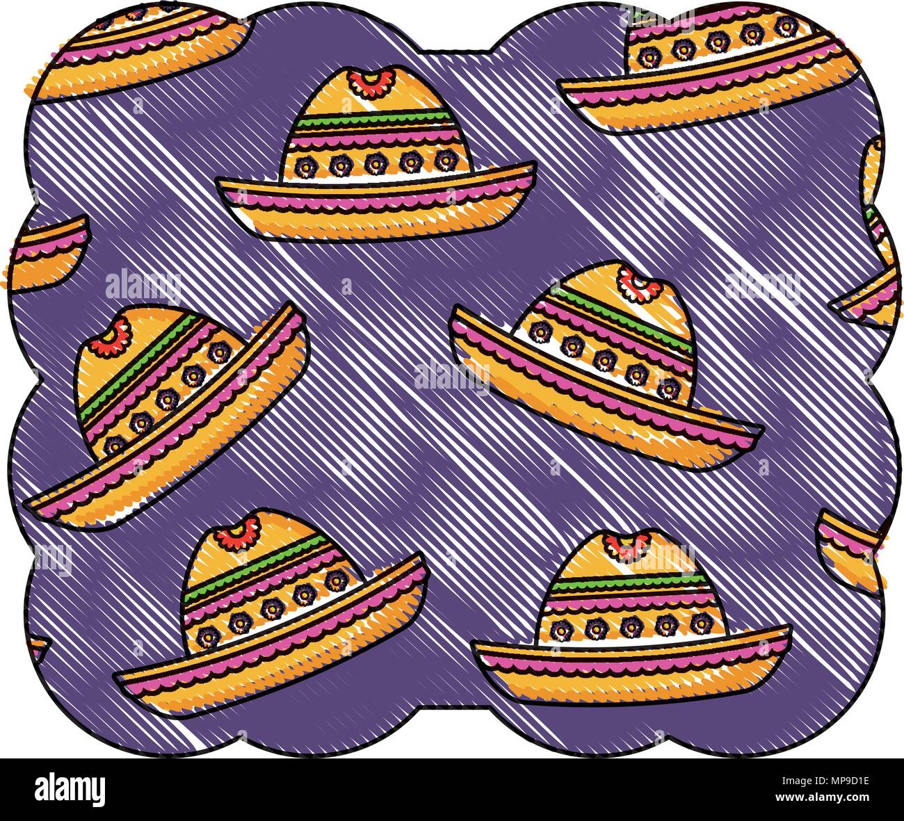 decorative frame with Mexican hat pattern over white background, vector ...