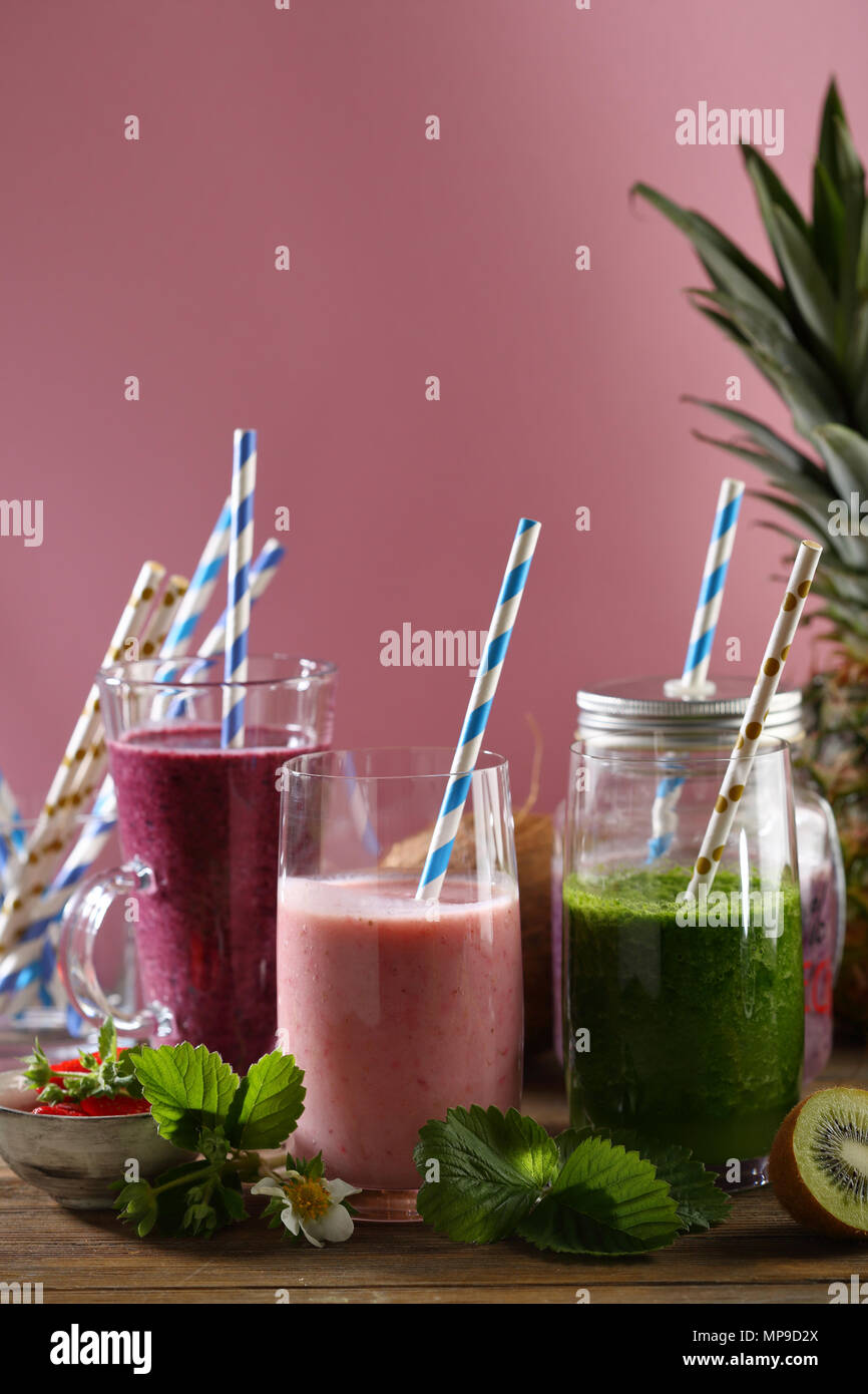Three fresh beverages, summer drink Stock Photo - Alamy